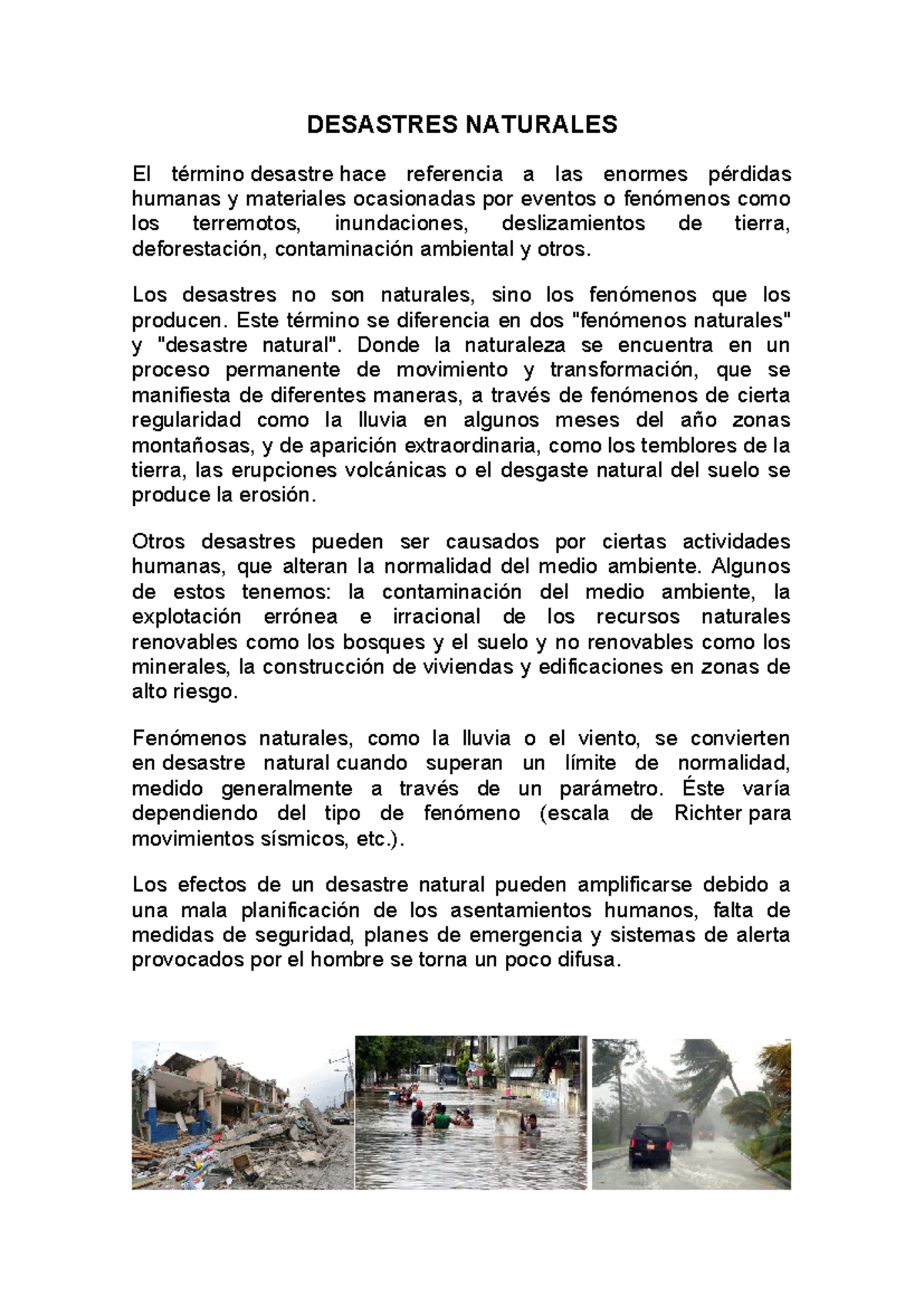 Lectura sobre Desastres Naturales: Causas y Efectos - Studocu