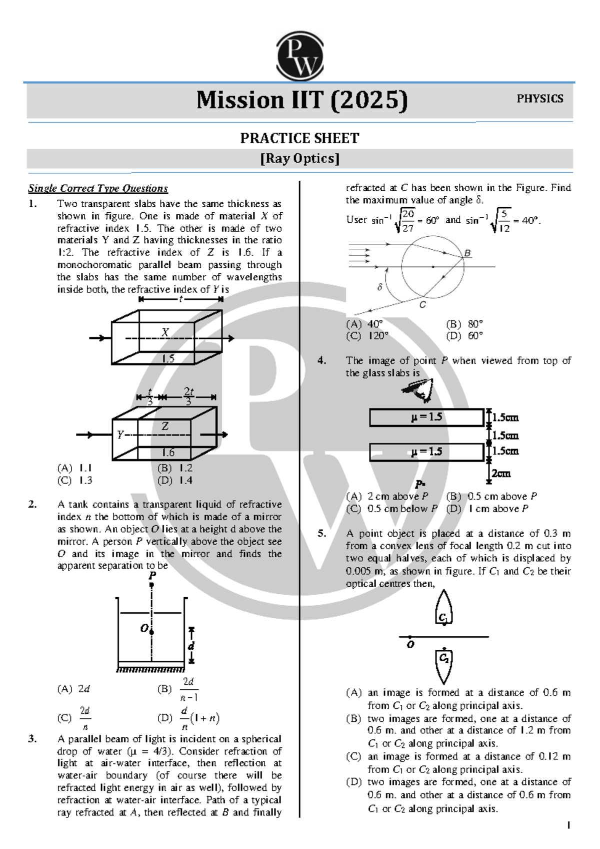 Physics Practice Sheet for IIT (2025) - Refraction and Lenses - Studocu