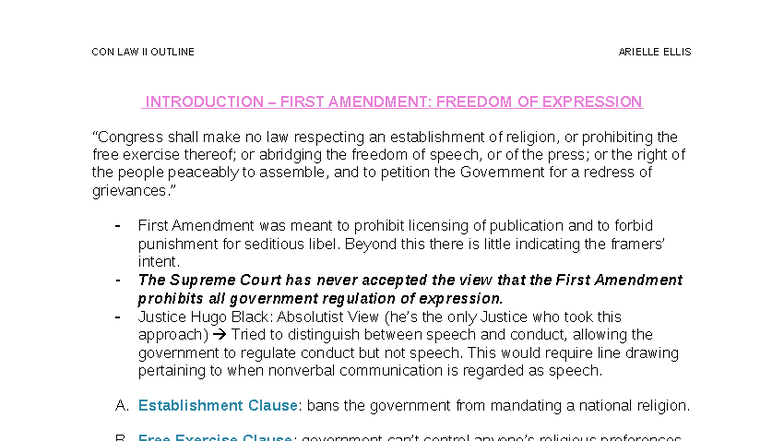 CON LAW II OUTLINE: FIRST AMENDMENT FREEDOM OF EXPRESSION - Studocu