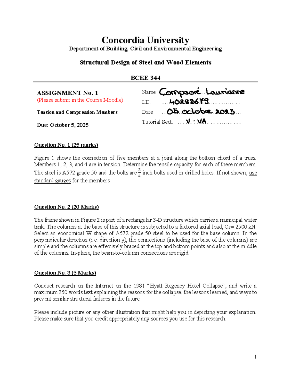 BCEE 344 Assignment 1: Structural Design of Steel & Wood Elements - Studocu