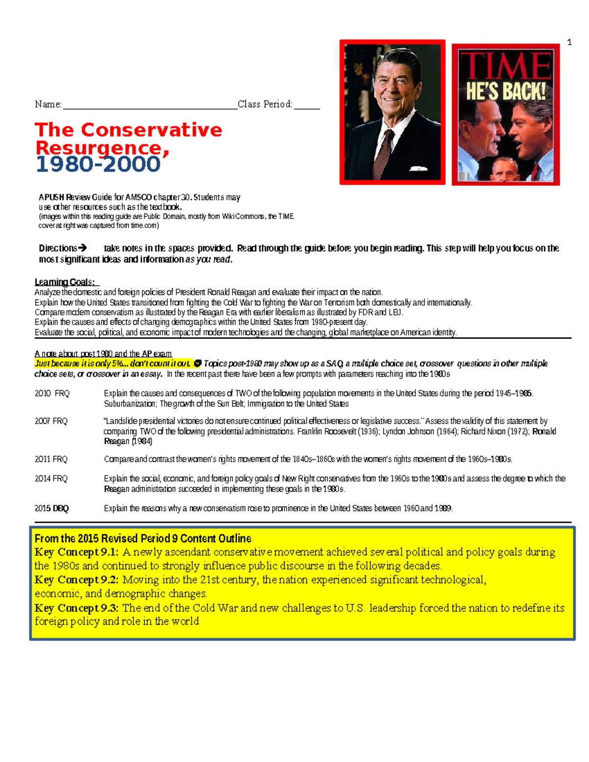 APUSH Review Guide: Conservative Resurgence 1980 - AMSCO Ch. 30 - Studocu