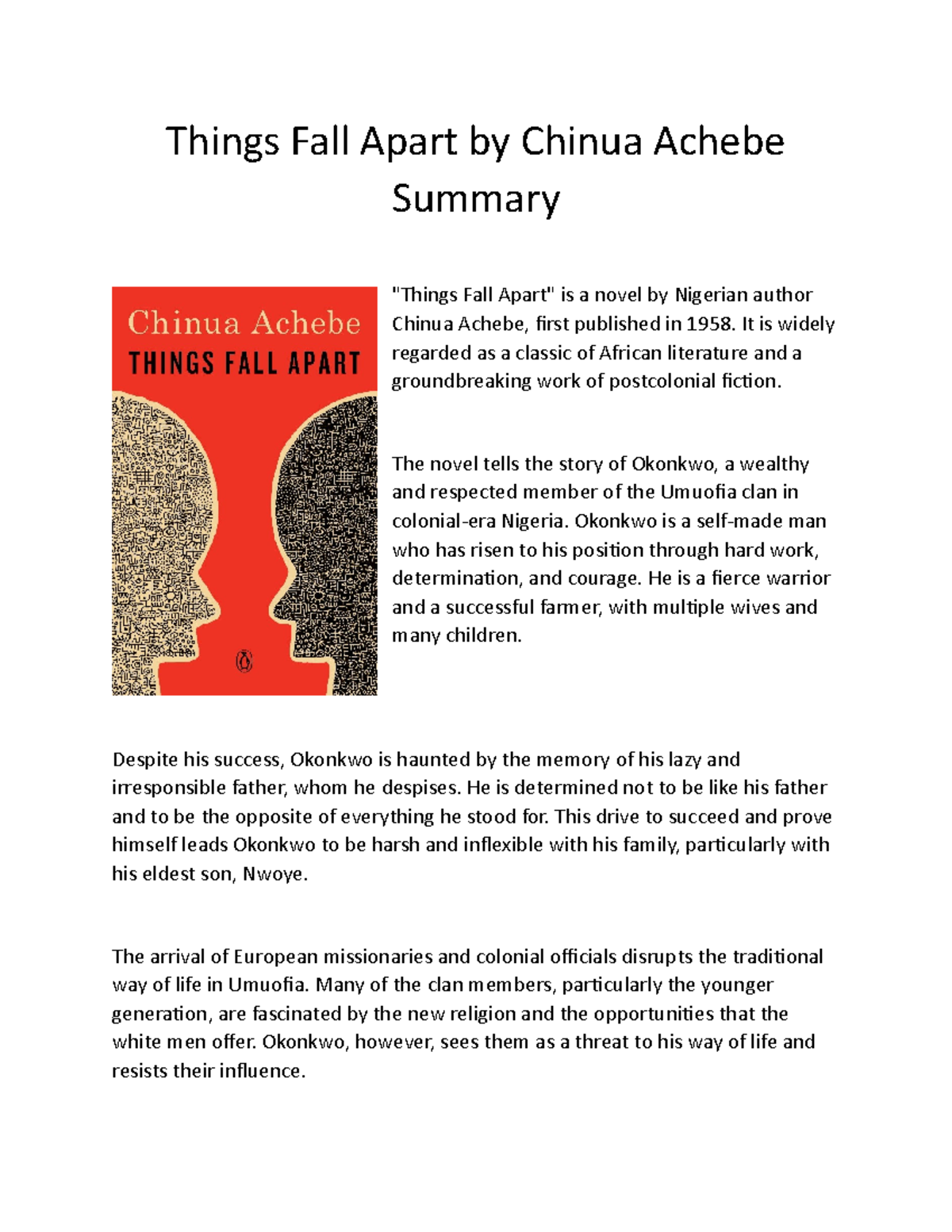 Things Fall Apart by Chinua Achebe Summary - Things Fall Apart by ...