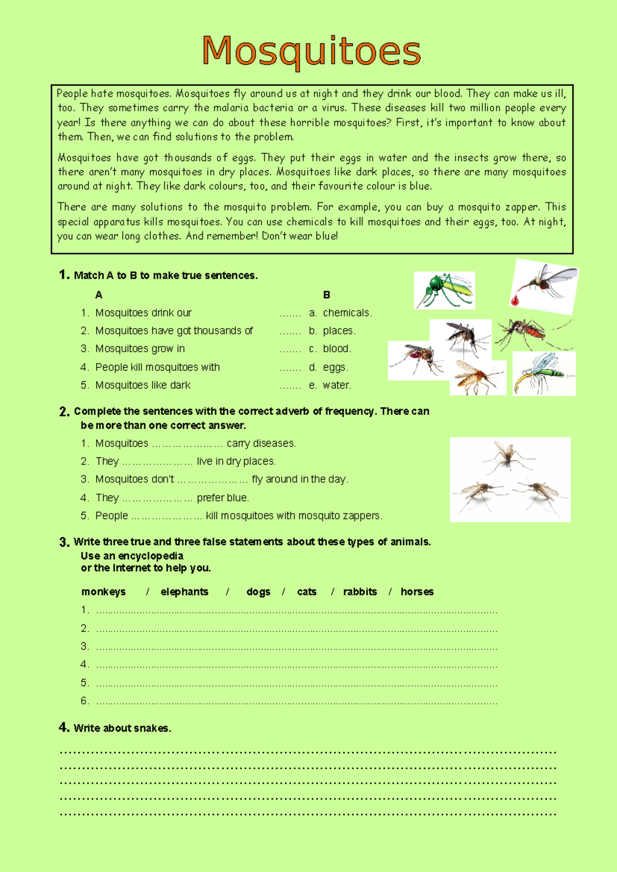 Mosquitoes: Reading Comprehension Exercises 98238 - Effective Solutions ...