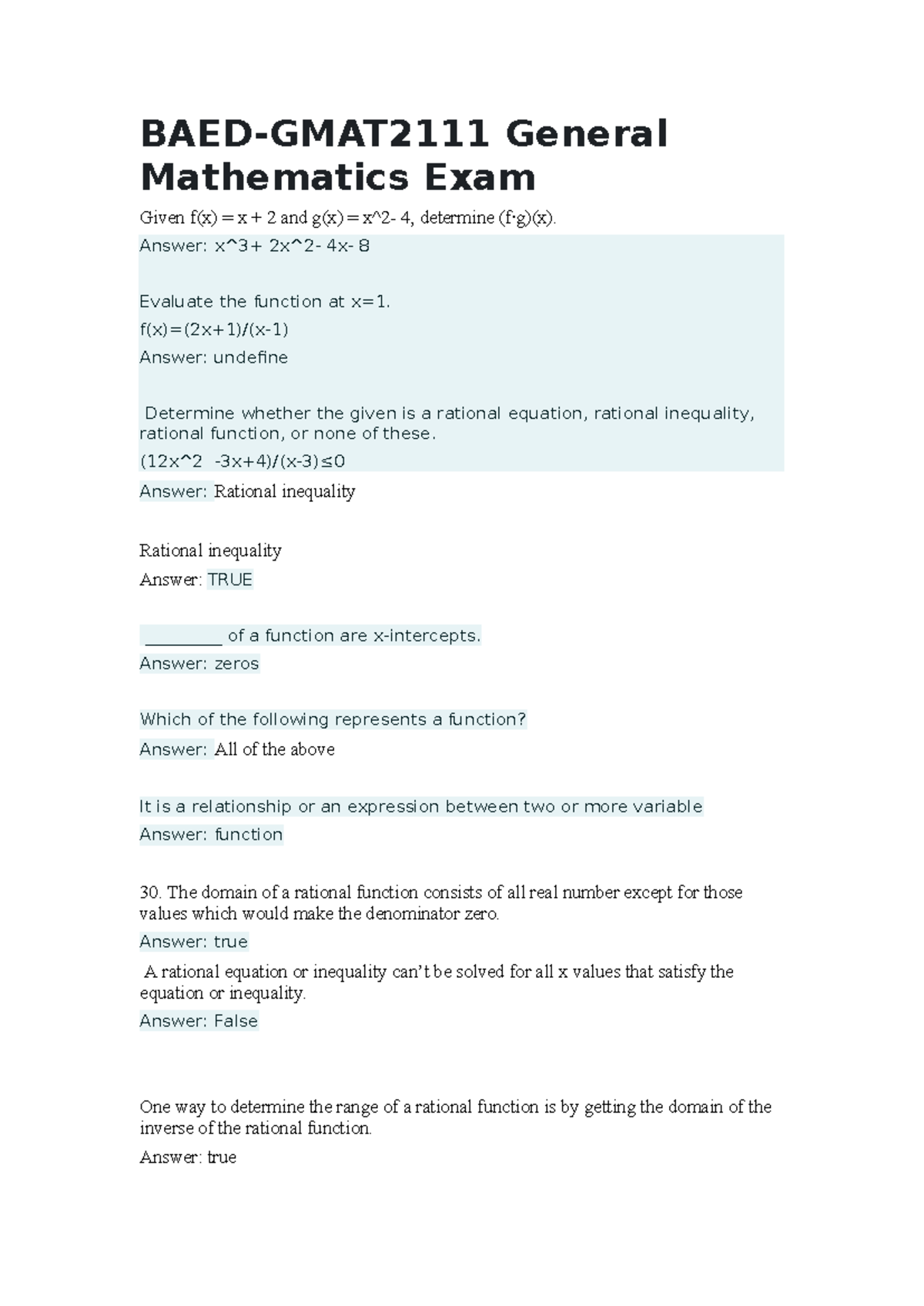 General Mathematics Exam Source - BAED-GMAT2111 General Mathematics ...