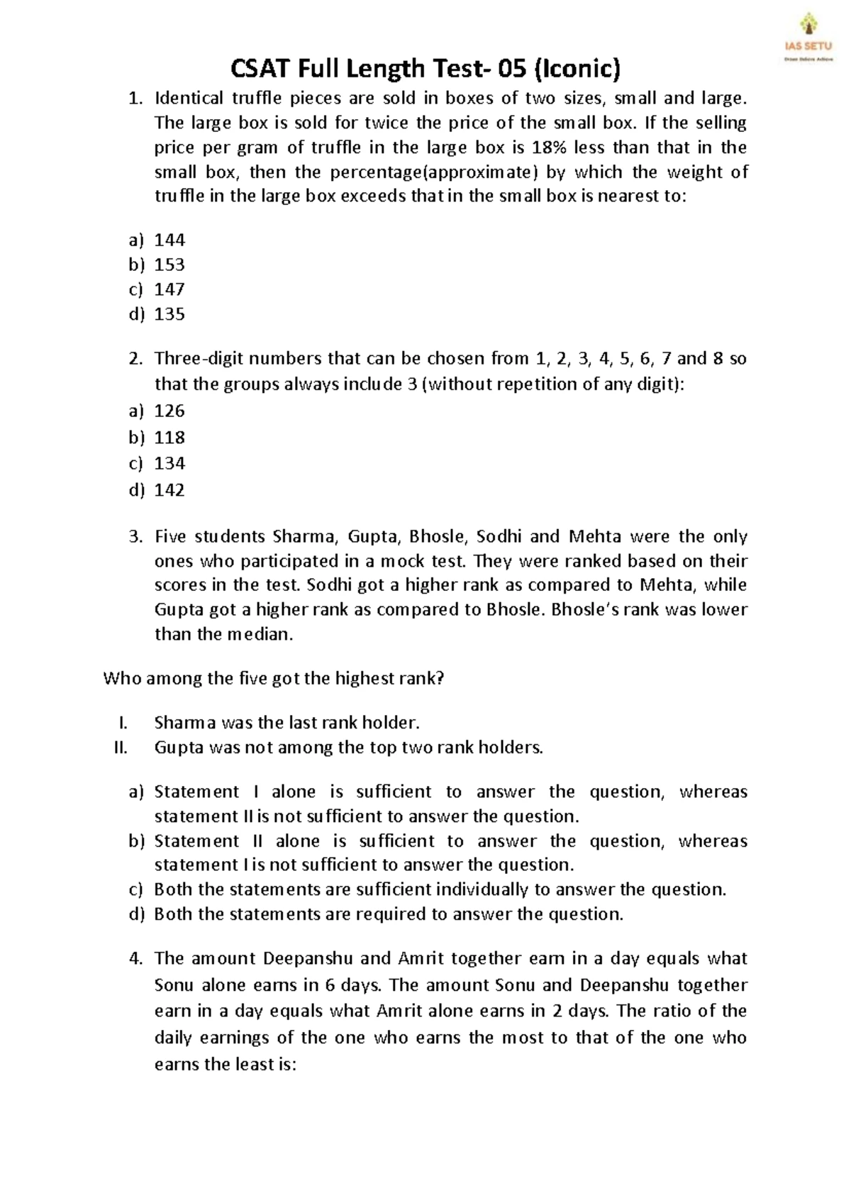 CMAT 2024 Slot 1 Question Paper by Cracku - CMAT 2024 Slot 1 Question ...