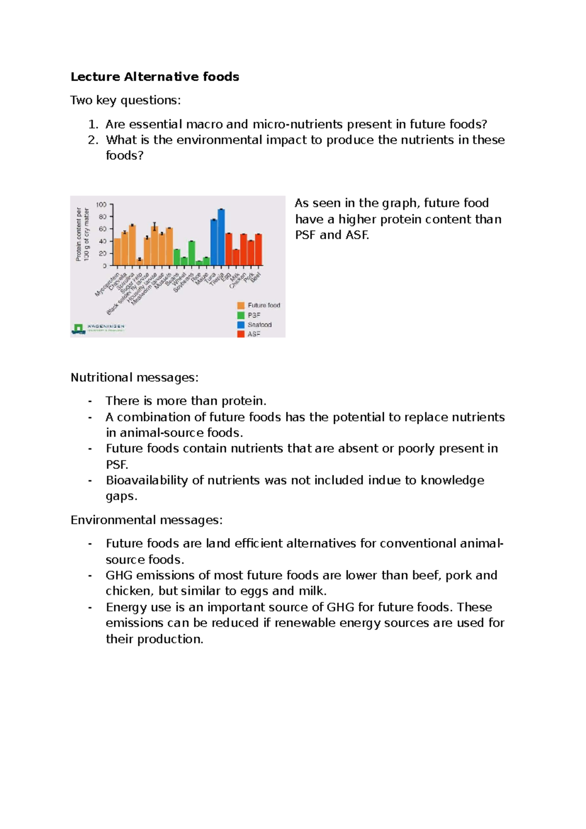 Lecture on Alternative Foods: Nutritional & Environmental Insights - Studeersnel