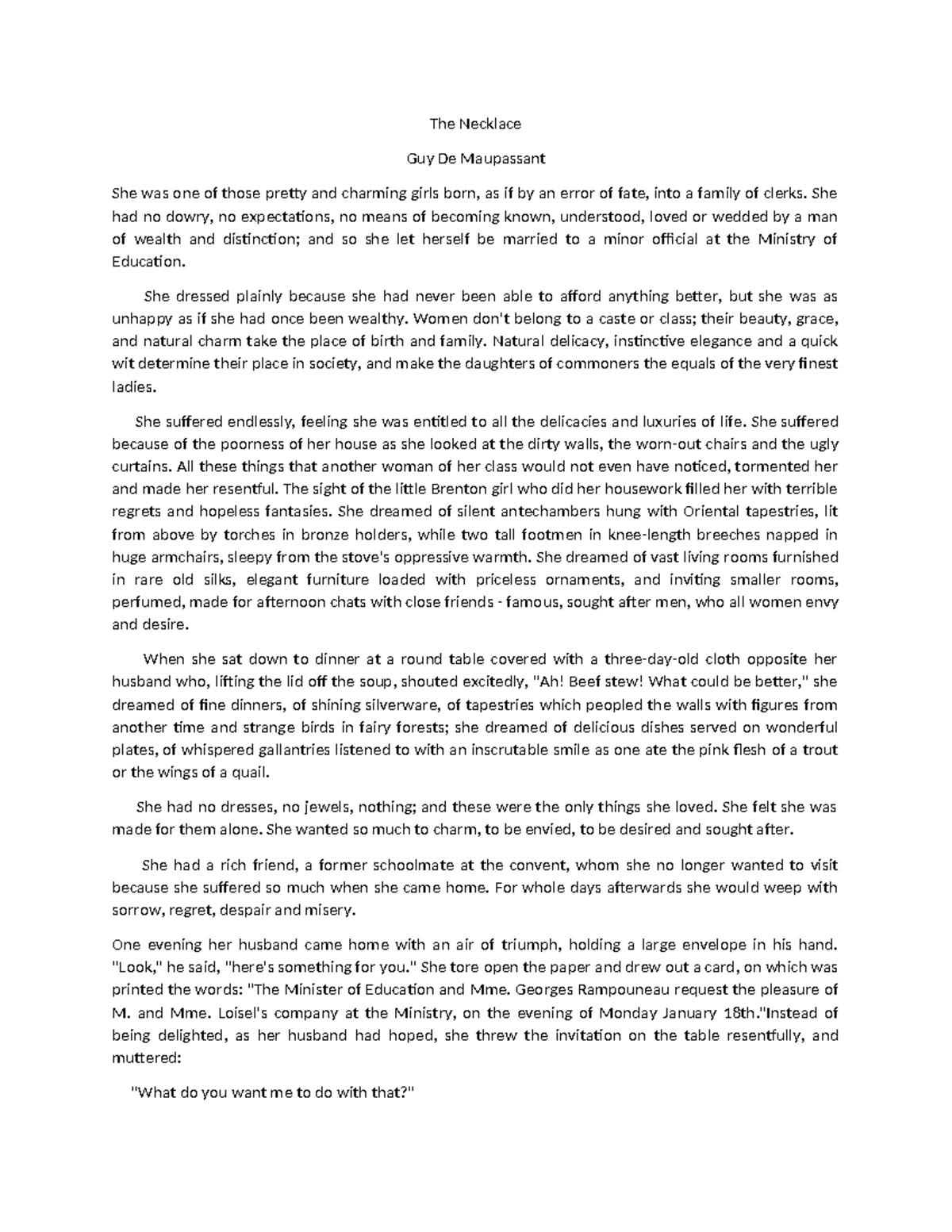 The Necklace - Guy De Maupassant: A Moral Lesson in Wealth and Desire ...