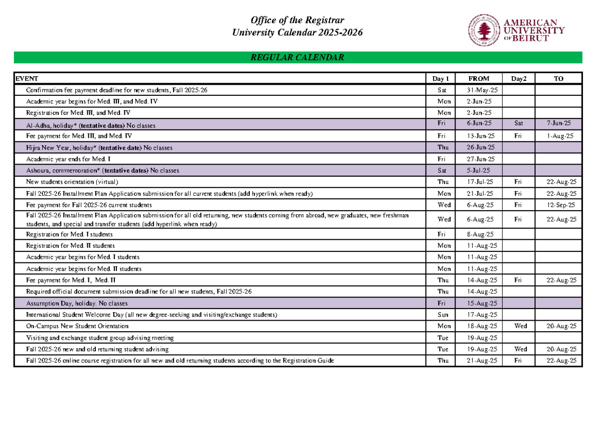 Calendar 2025-26: Important Dates for Med Programs and Events - Studocu