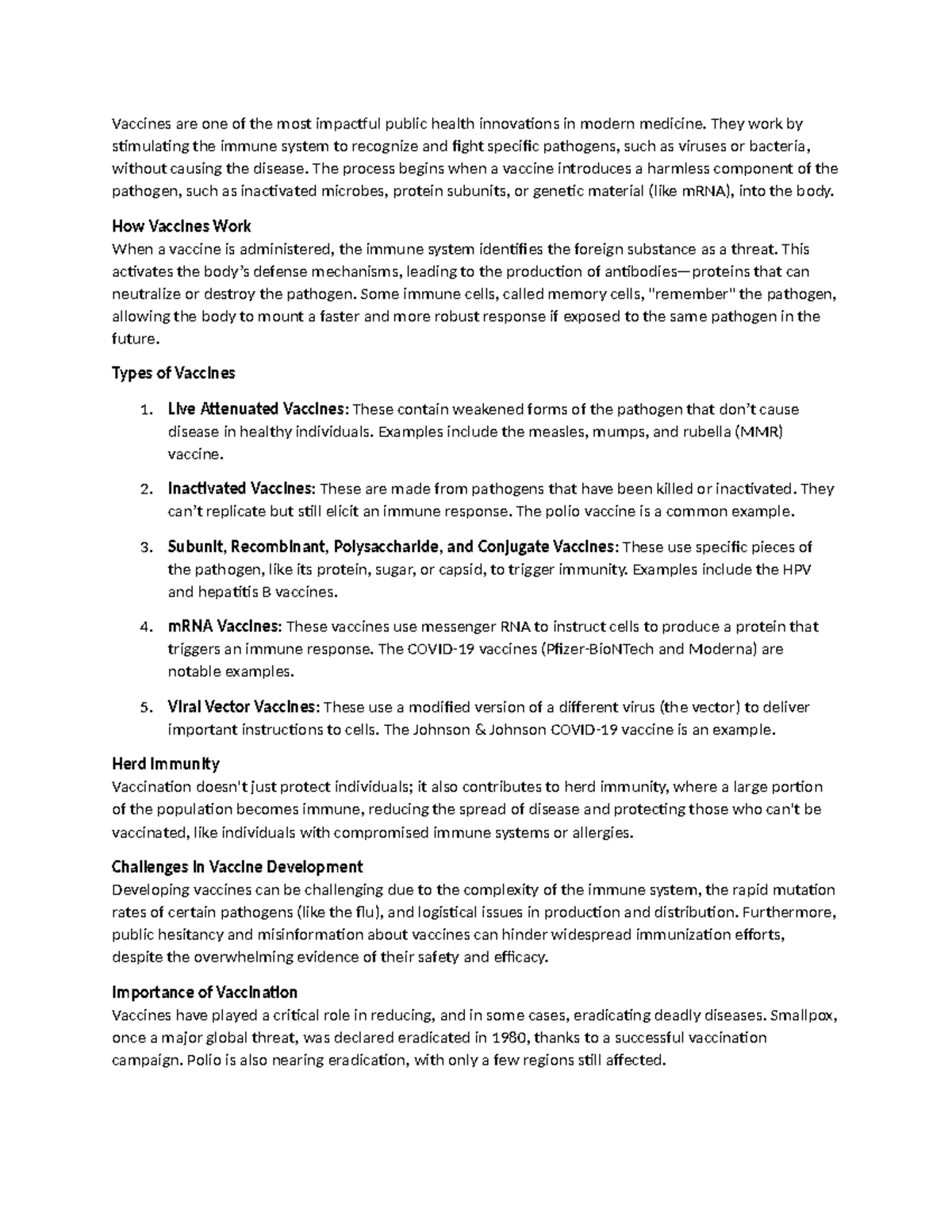 Understanding Vaccines: Mechanisms, Types, and Importance - Studocu