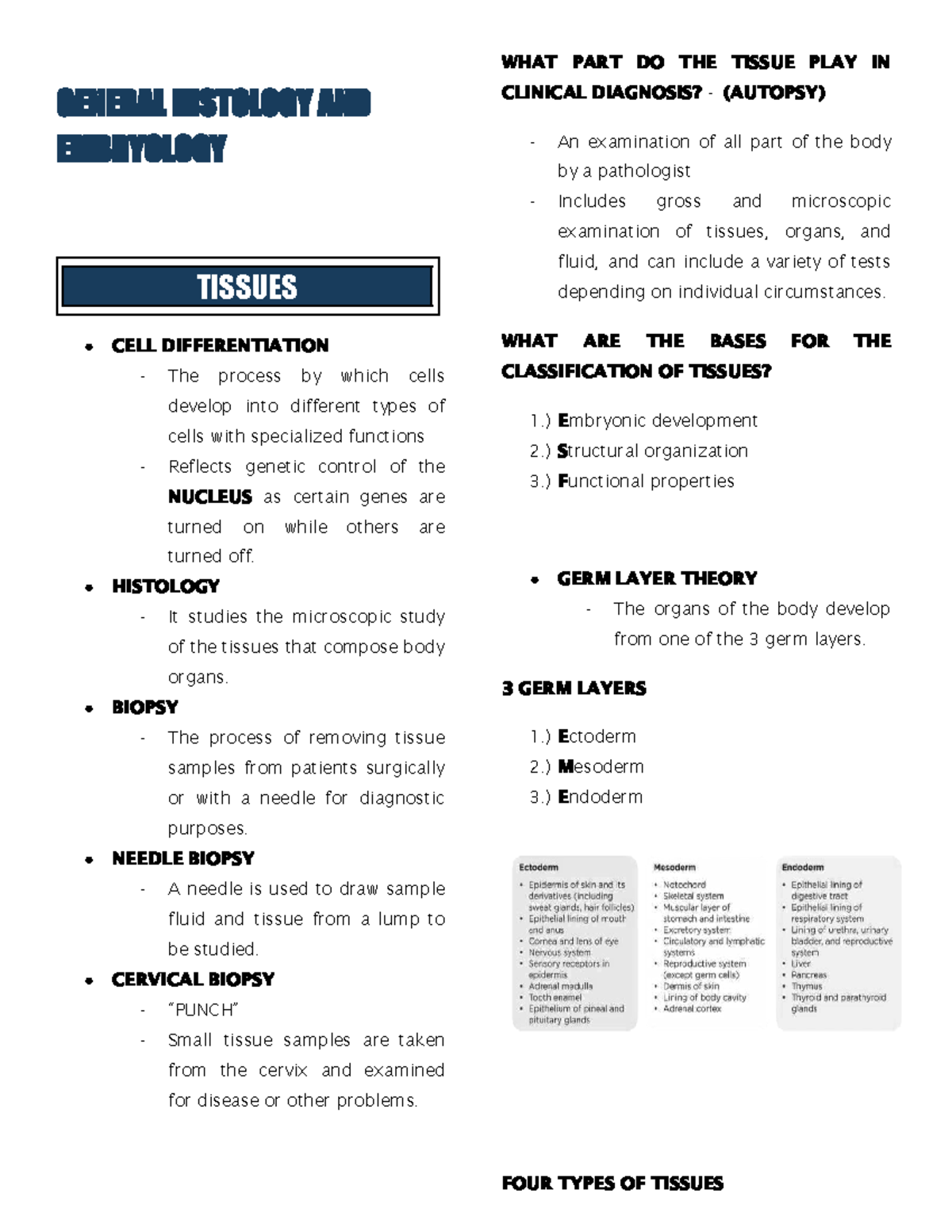 Histology and Embryology Notes for DENT 2G - Dr. Lanto - Studocu