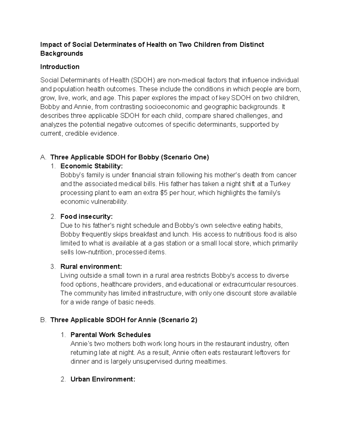 Task 1: SDOH Impact on Childhood Nutrition - D568 Analysis of Bob ...
