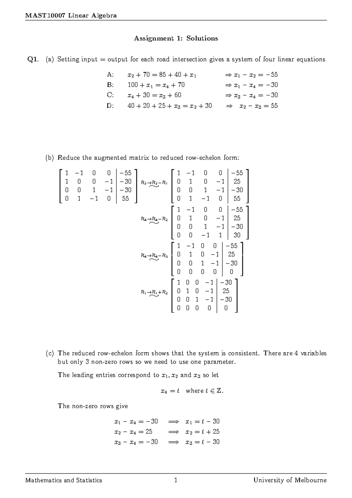 Linear Algebra Assign 1 S2 2024: Solutions to Q1 and Q2 - Studocu