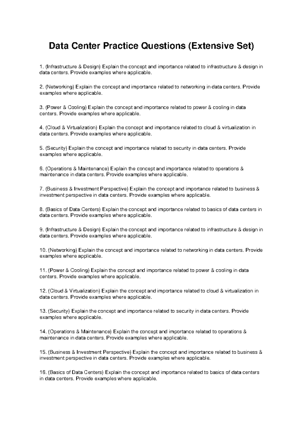 Data Center Practice Questions (Extensive Set) - Studocu