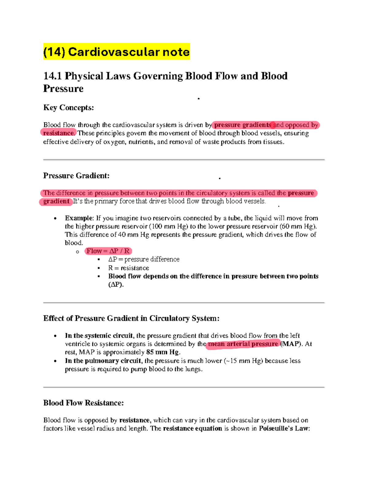(14) Cardiovascular system: key concepts on blood flow and pressure ...