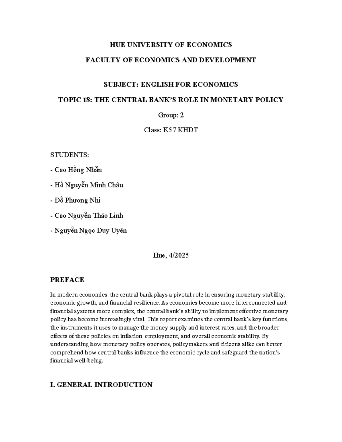 The Central Bank's Role in Monetary Policy (ENG 101) - Studocu