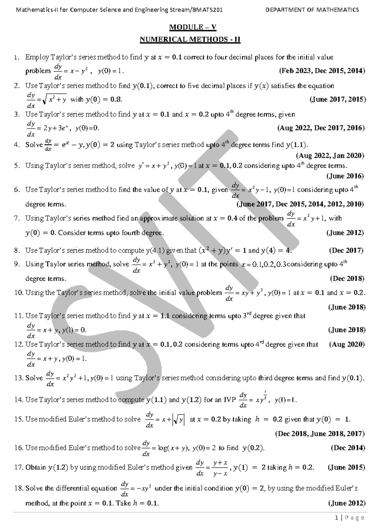 Module V - Numerical Methods II for Computer Science and Engineering - Studocu