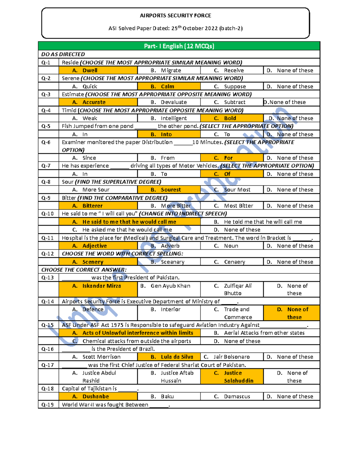 ASF ASI Solved Paper - 29th October 2022 (English MCQs) - Studocu