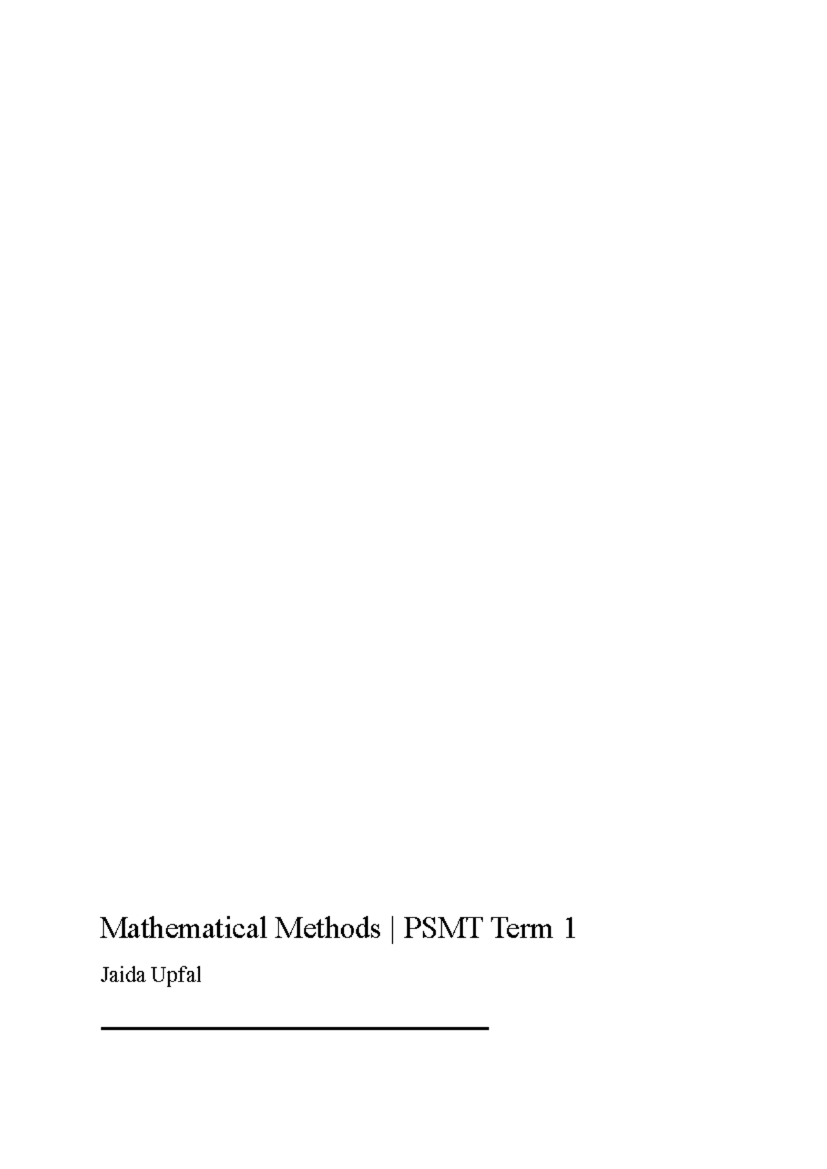 Mathematical Methods PSMT Term 1: Water Arc Model Analysis and ...