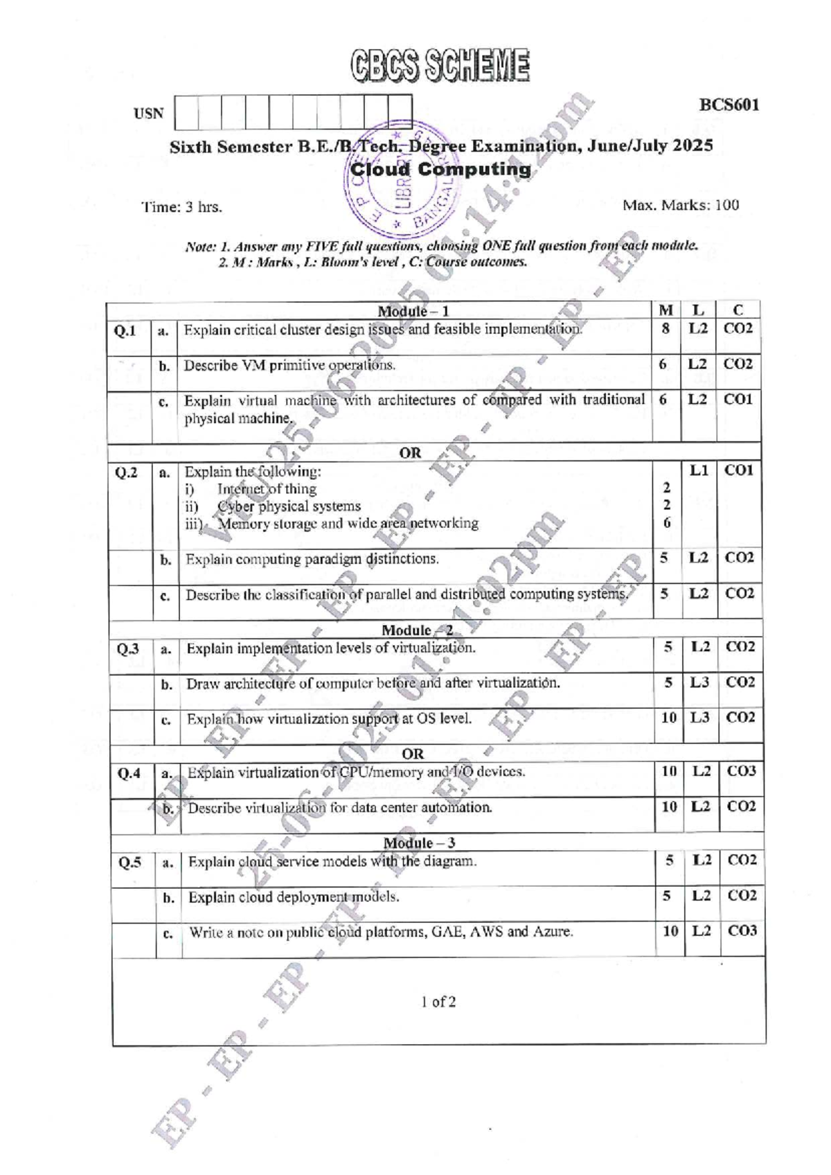 BCS601 Cloud Computing Exam Questions - June/July 2025 - Studocu