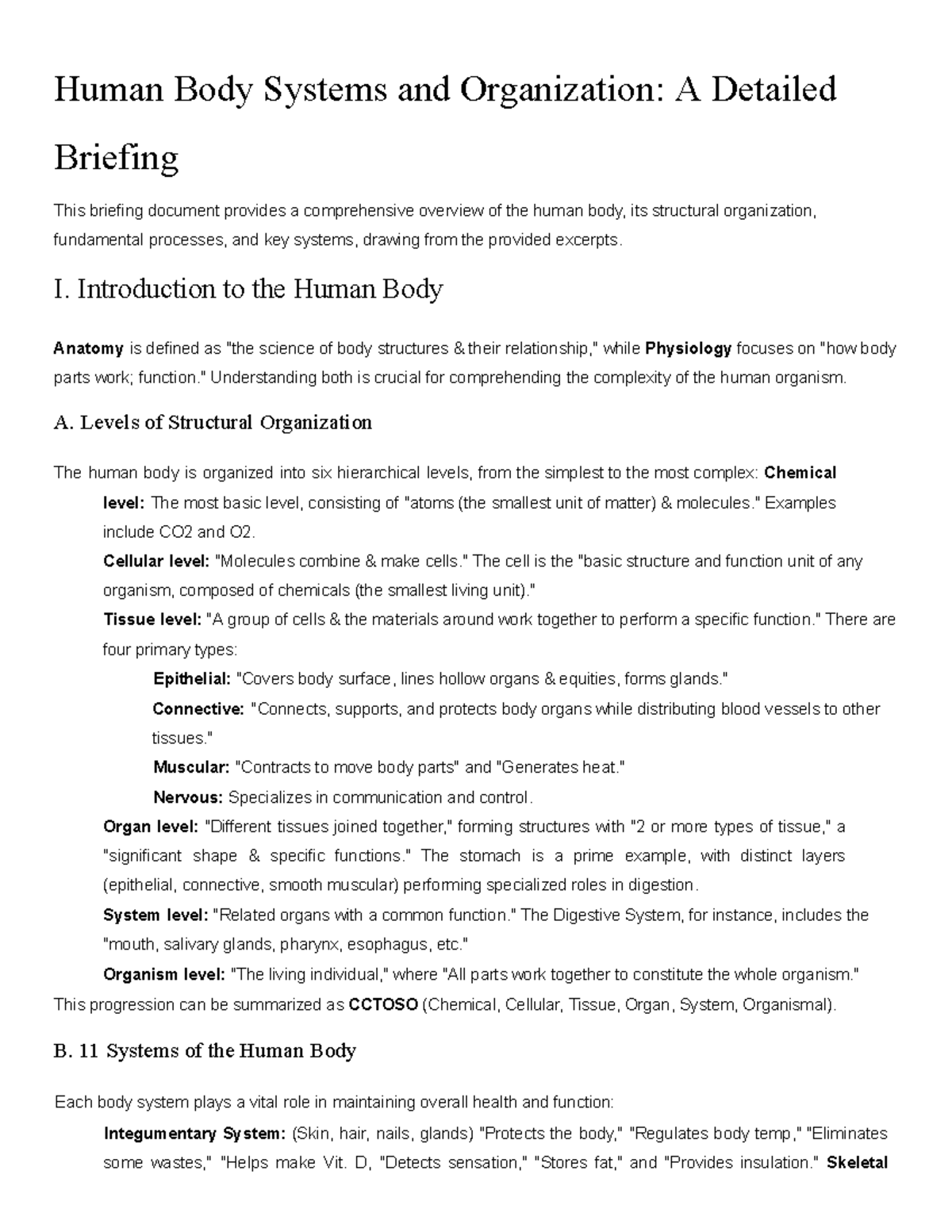 Human Body Systems & Organization: A Comprehensive Overview - Studocu