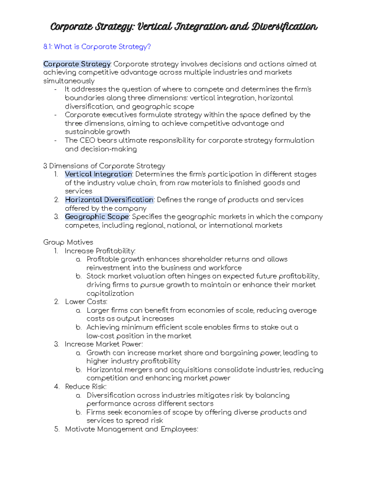Ch.8 Corporate Strategy: Vertical Integration & Diversification ...