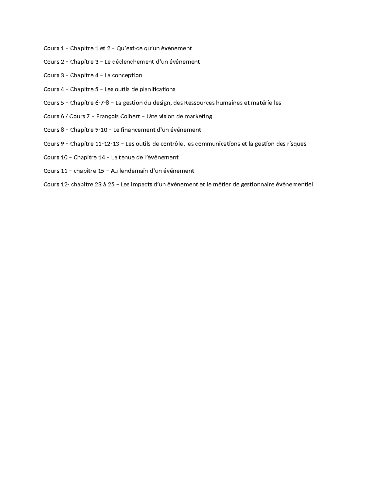 Notes de cours sur la Gestion d'Événements - Cours 1 à 12 - Studocu