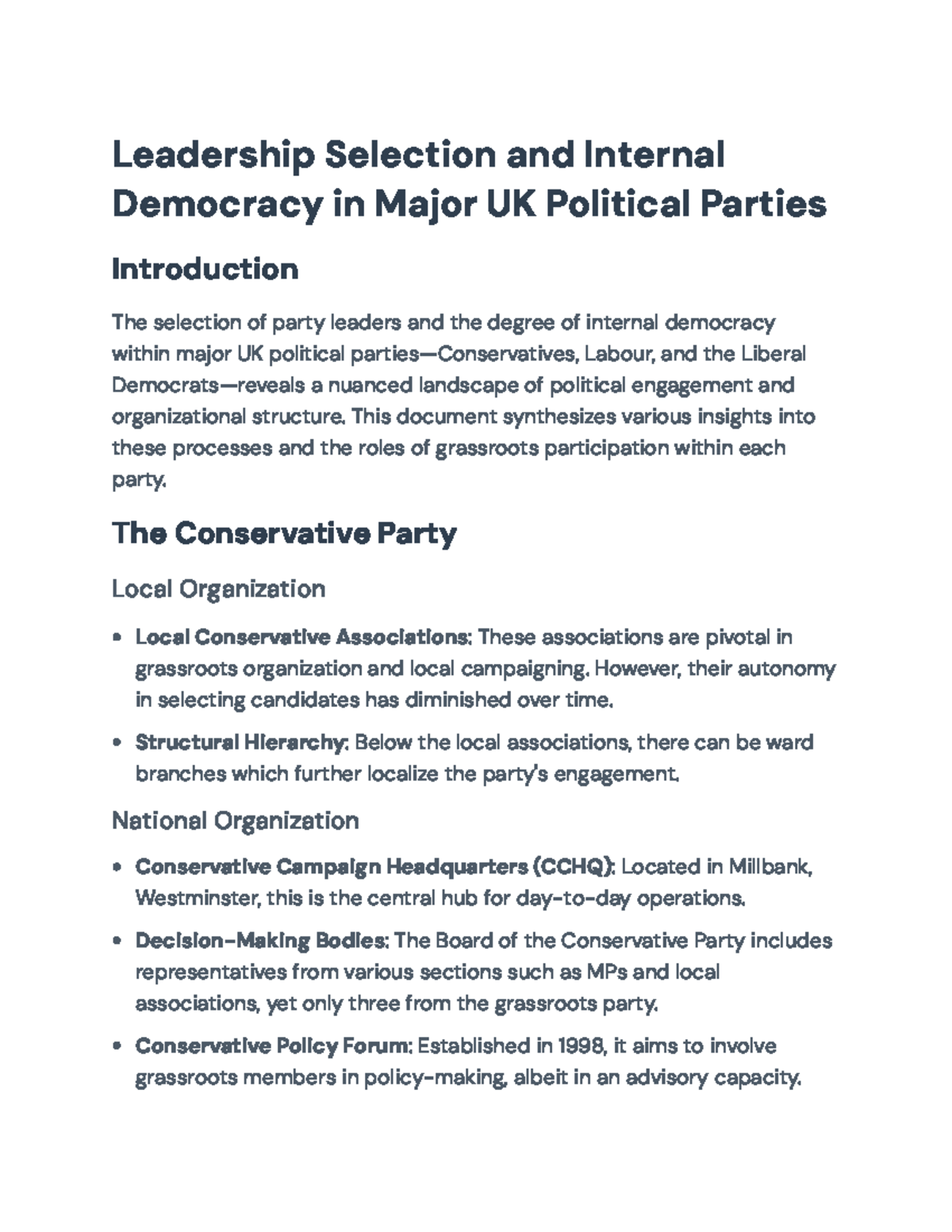Leadership Selection & Internal Democracy in Major UK Parties - Studocu