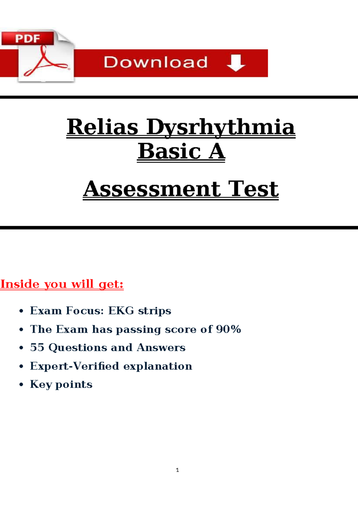 Relias Dysrhythmia Basic A assessment test: EKG strips and key points ...