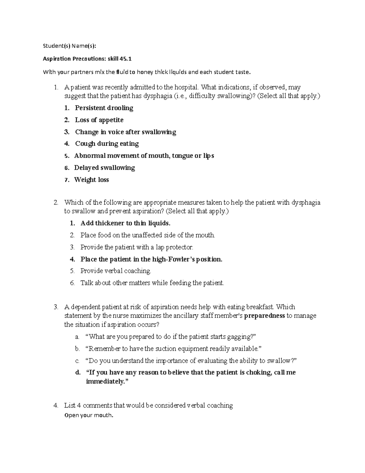 Aspiration Precautions and Blood Glucose Monitoring: Nursing Skills ...