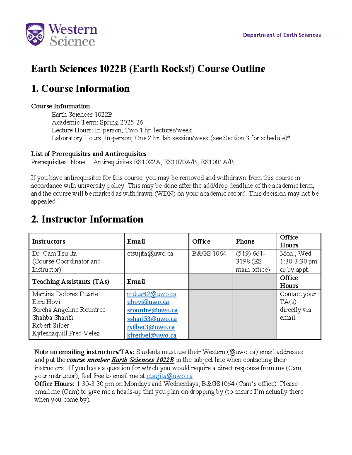 Earth Sciences 1022B Course Outline: Spring 2025-26 - Studocu