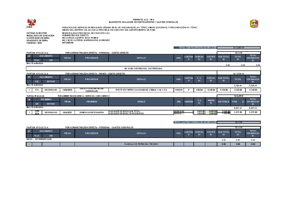 Formato AX 2 - IM 5: Manifiesto de Gastos Directos y Generales - Studocu