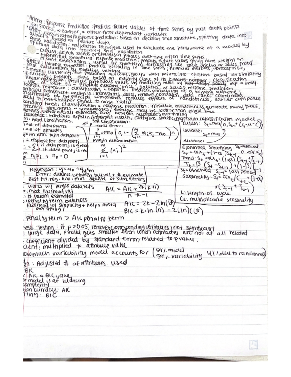 MATH 201 Midterm 1 Cheat Sheet: Time Series Prediction & Clustering ...