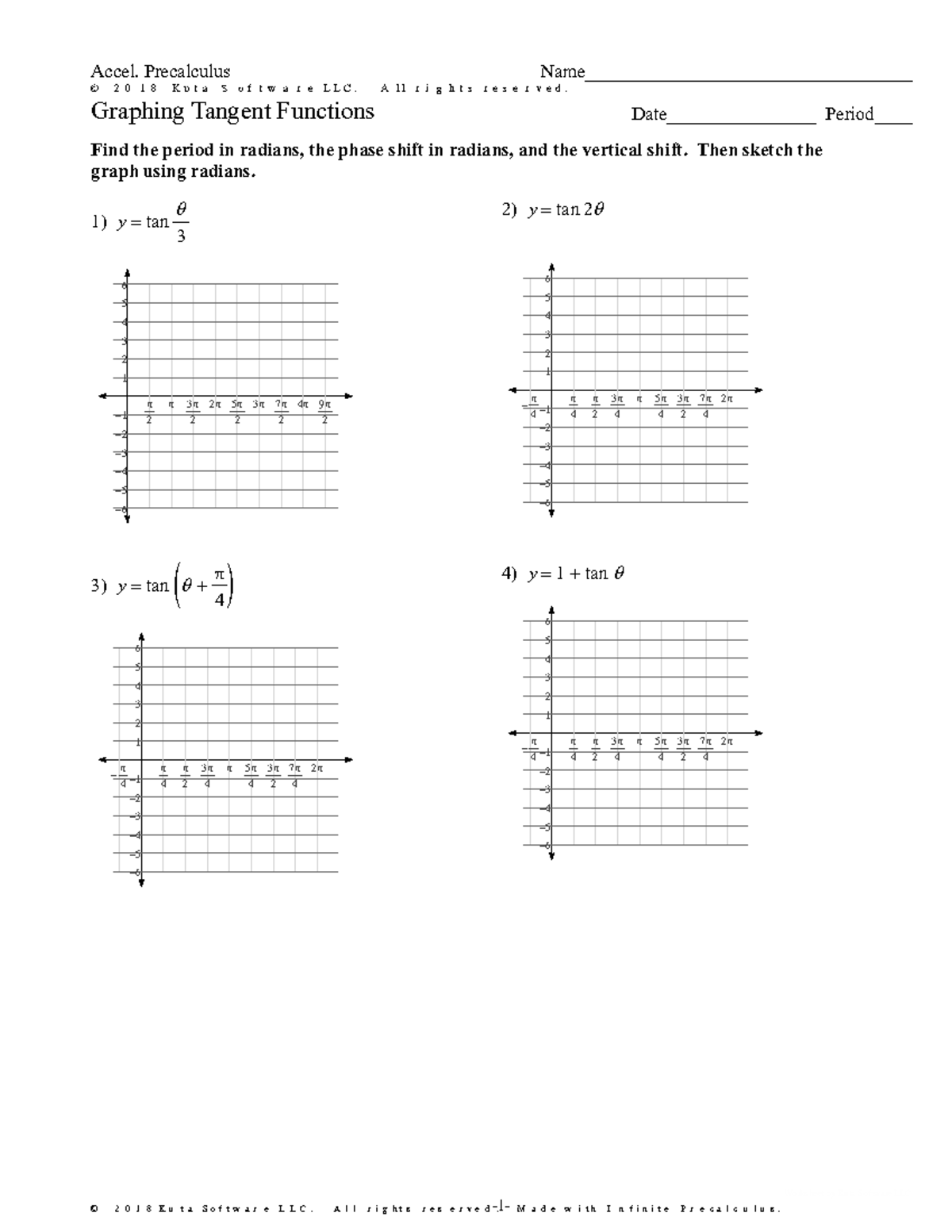 Accel. Precalculus: Graphing Tangent Functions Worksheet - Studocu