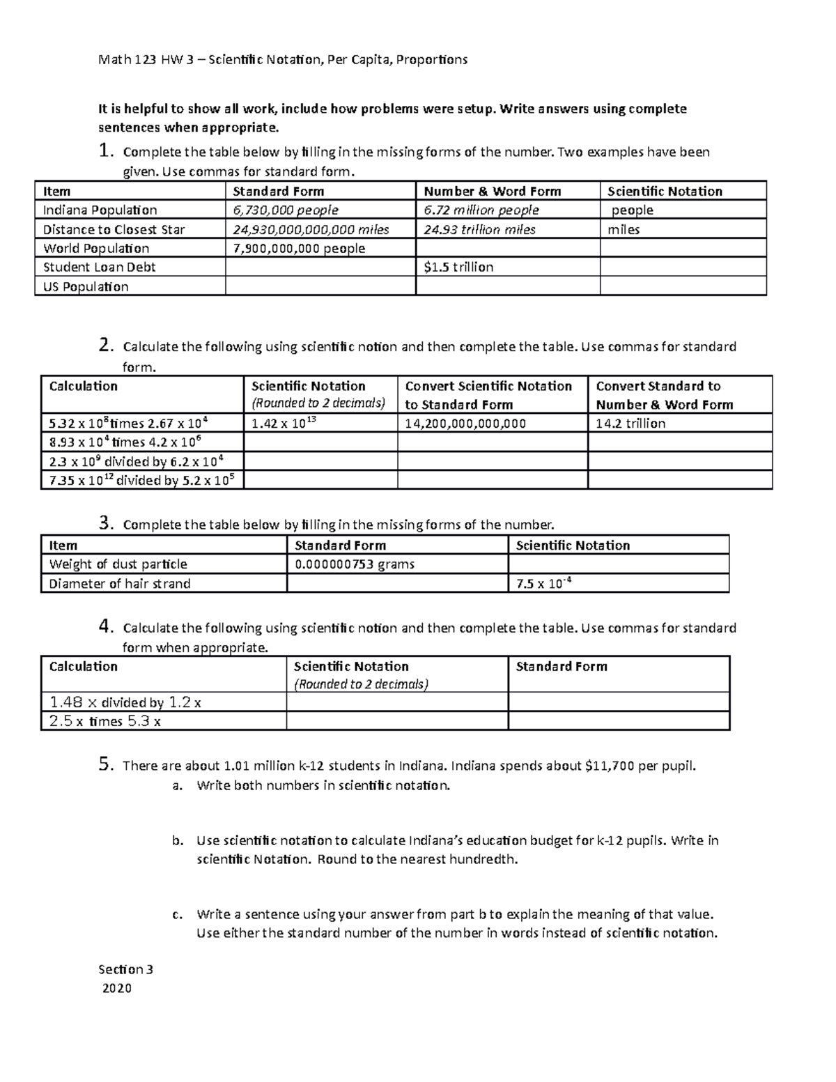 HW 3 Scientific Notation, Populations, and Proportions Analysis - Studocu