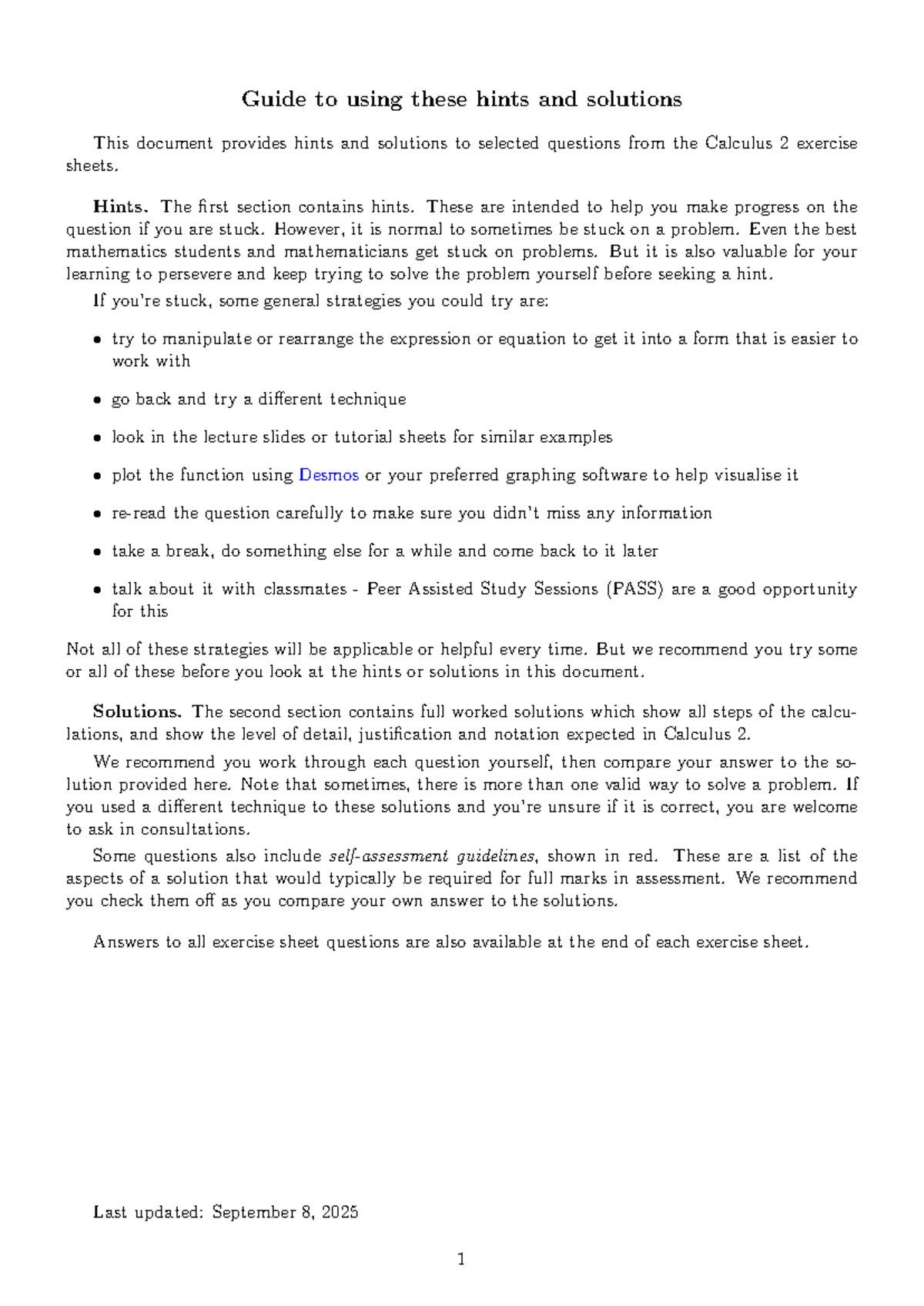 Exercise Sheet 4 Hints & Solutions for MAST10006 Calculus 2 - Studocu