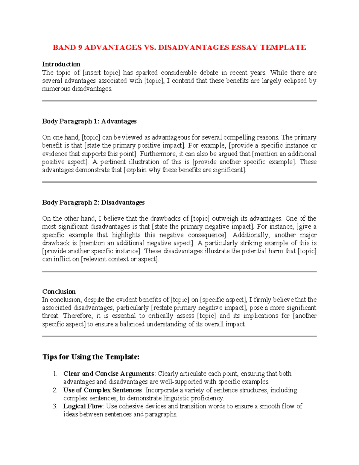 BAND 9 Essay Template: Analyzing Advantages vs. Disadvantages of Online ...