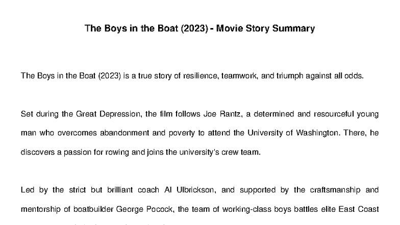 The Boys in the Boat (2023) Movie Summary: A Tale of Triumph - Studocu