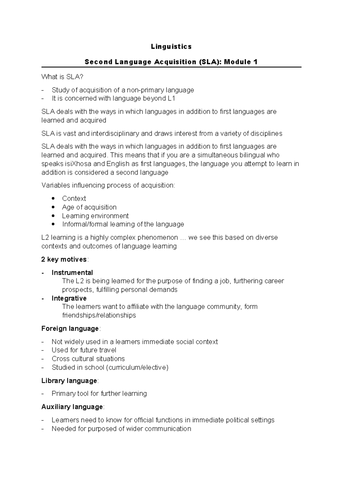 Linguistics SLA Module 1: Understanding Second Language Acquisition ...