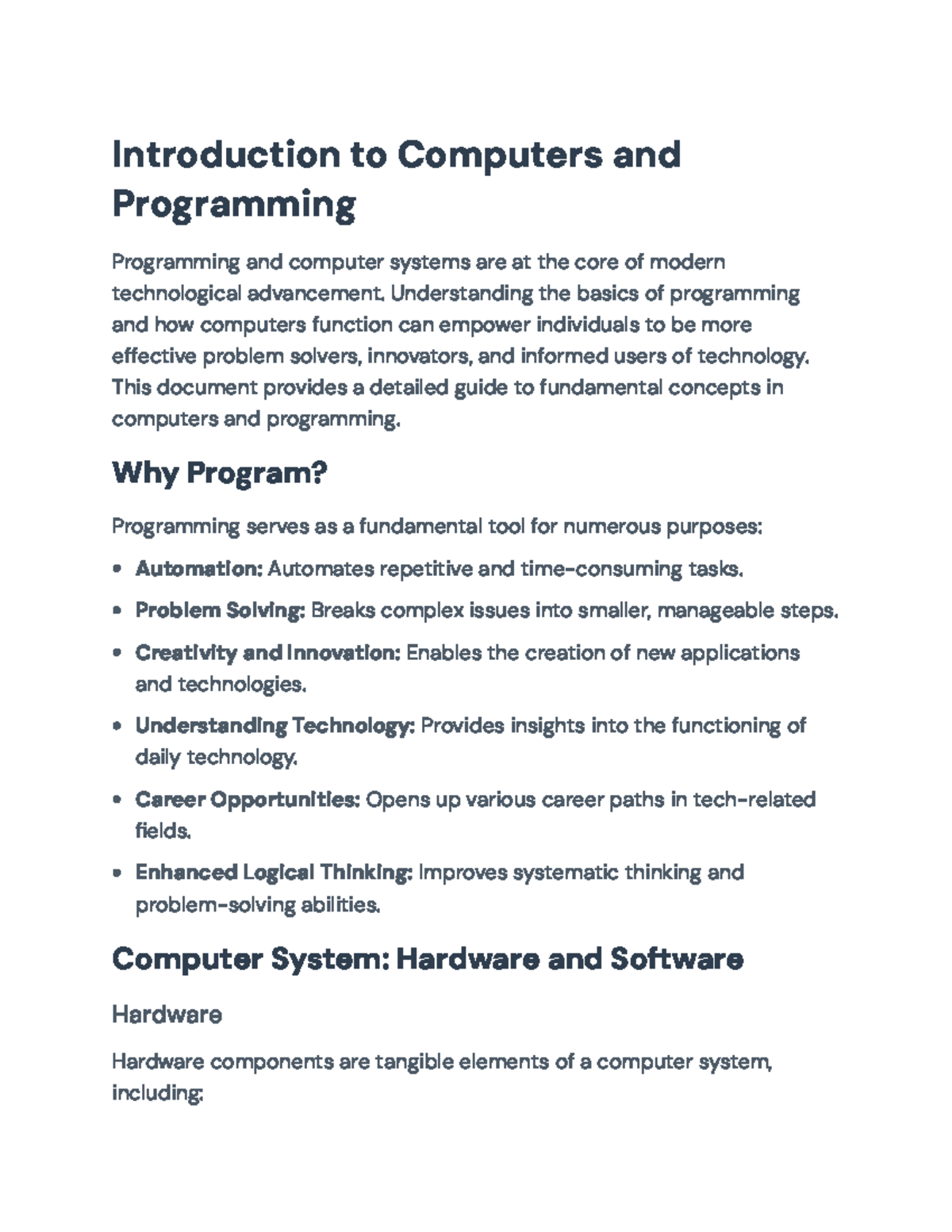 Introduction to Computers and Programming: A Comprehensive Guide ...