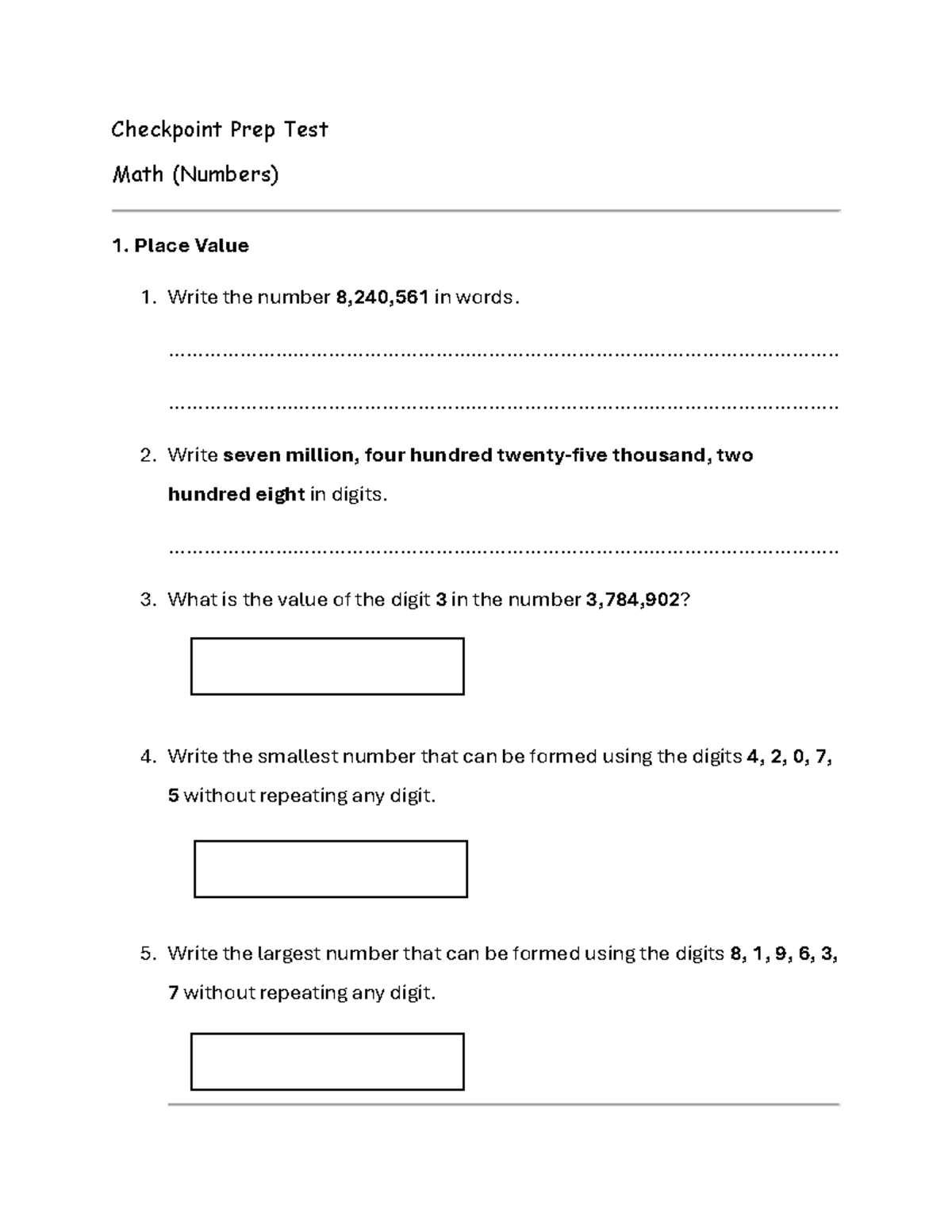 Math Prep Numbers 1 - Math questions to prep checkpoint candidates ...