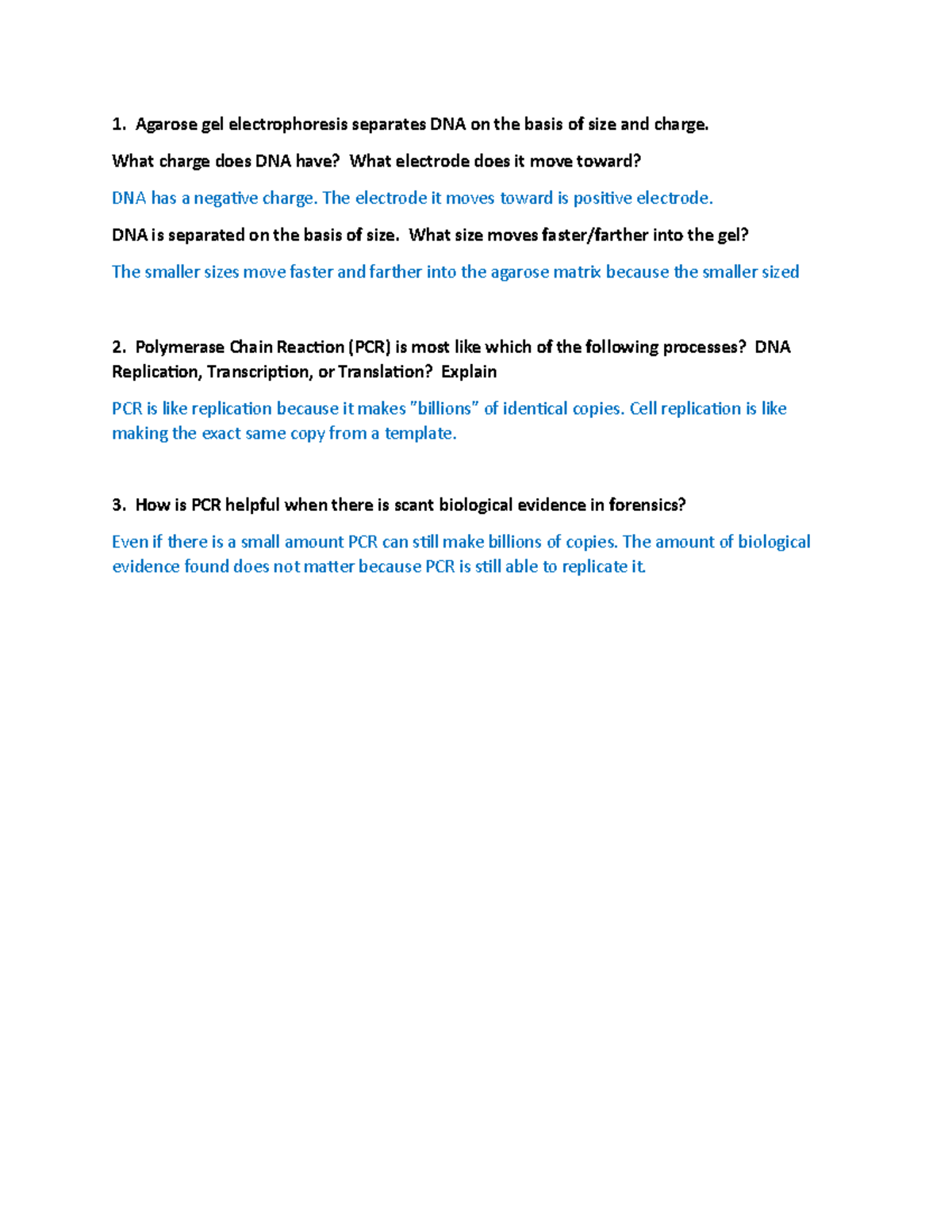 Lab PCR 21 - Lab Assignment - 1. Agarose gel electrophoresis separates ...