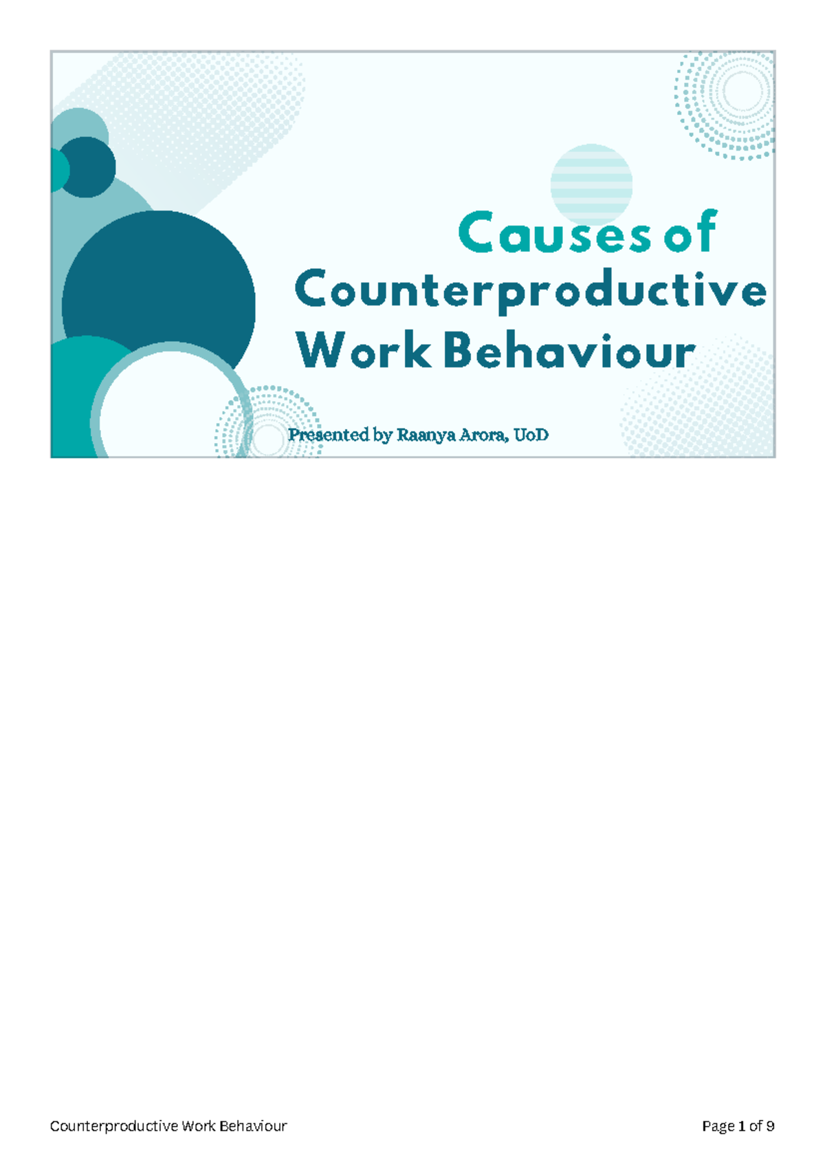 Causes of Counterproductive Work Behaviour (CWB) - UoD Analysis - Studocu