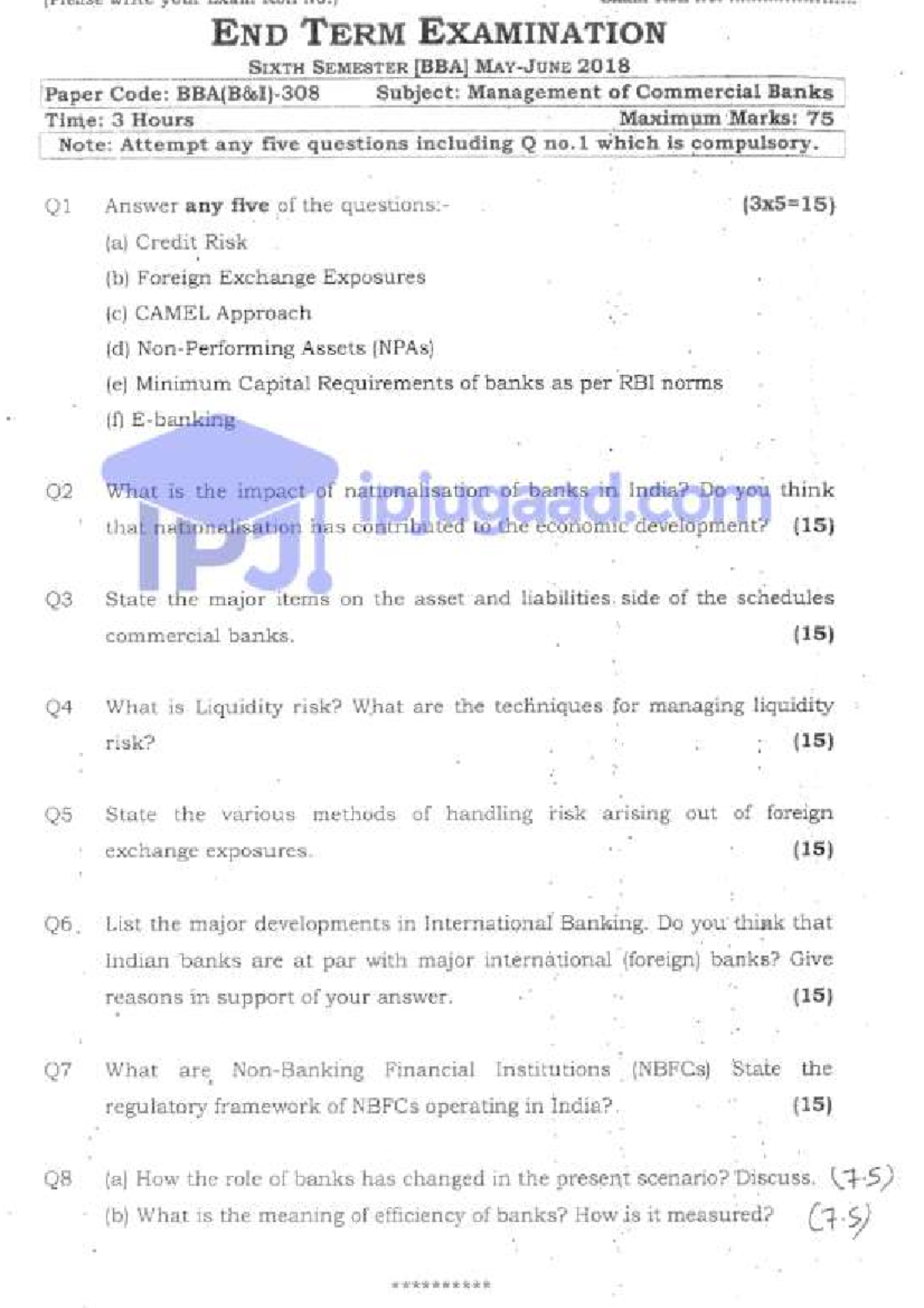 question paper from 2018 ipu of mcb - END TERM EXAMINATION SIXTH ...