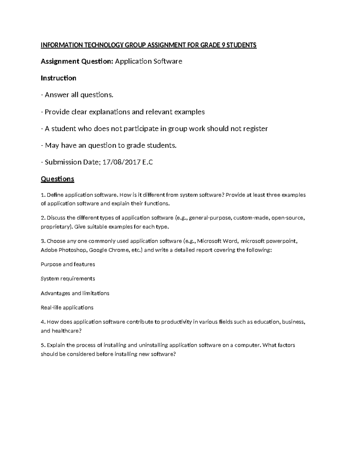 IT Grade 9 Group Assignment: Application Software Explored - Studocu