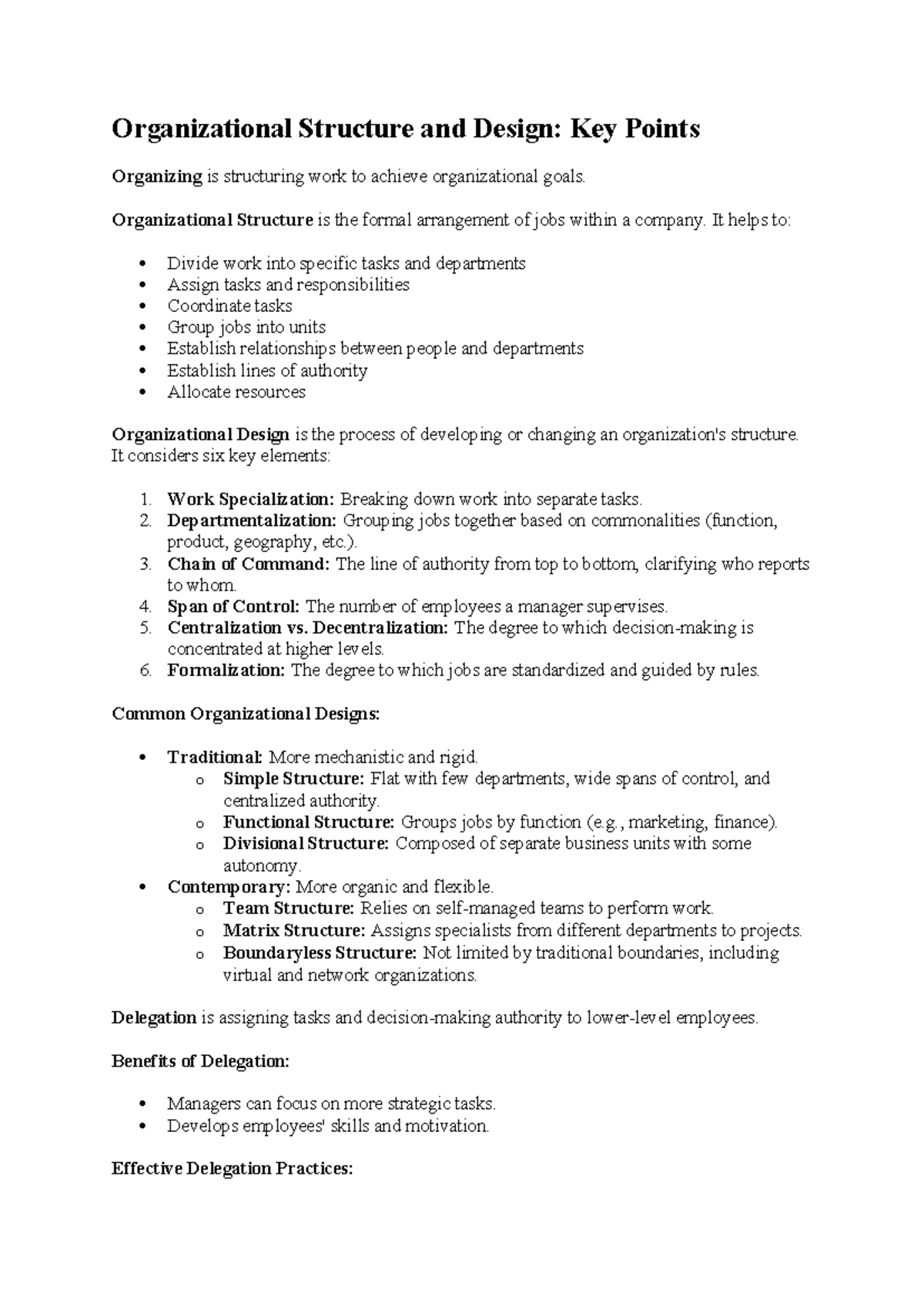 Organizational Structure and Design: Key Concepts Overview - Studocu