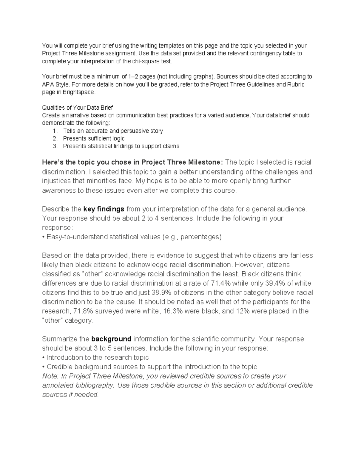 PSY260 Project 3: Analyzing Racial Discrimination Perspectives - Studocu