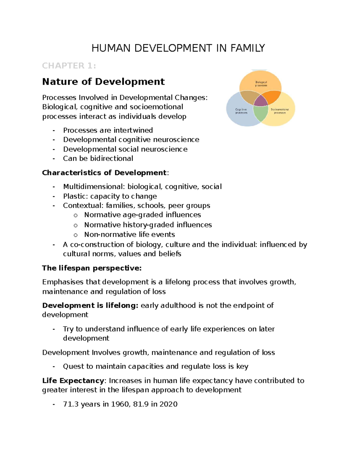 HUMAN DEVELOPMENT IN FAMILY CHAPTER 1: Nature and Lifespan Processes ...