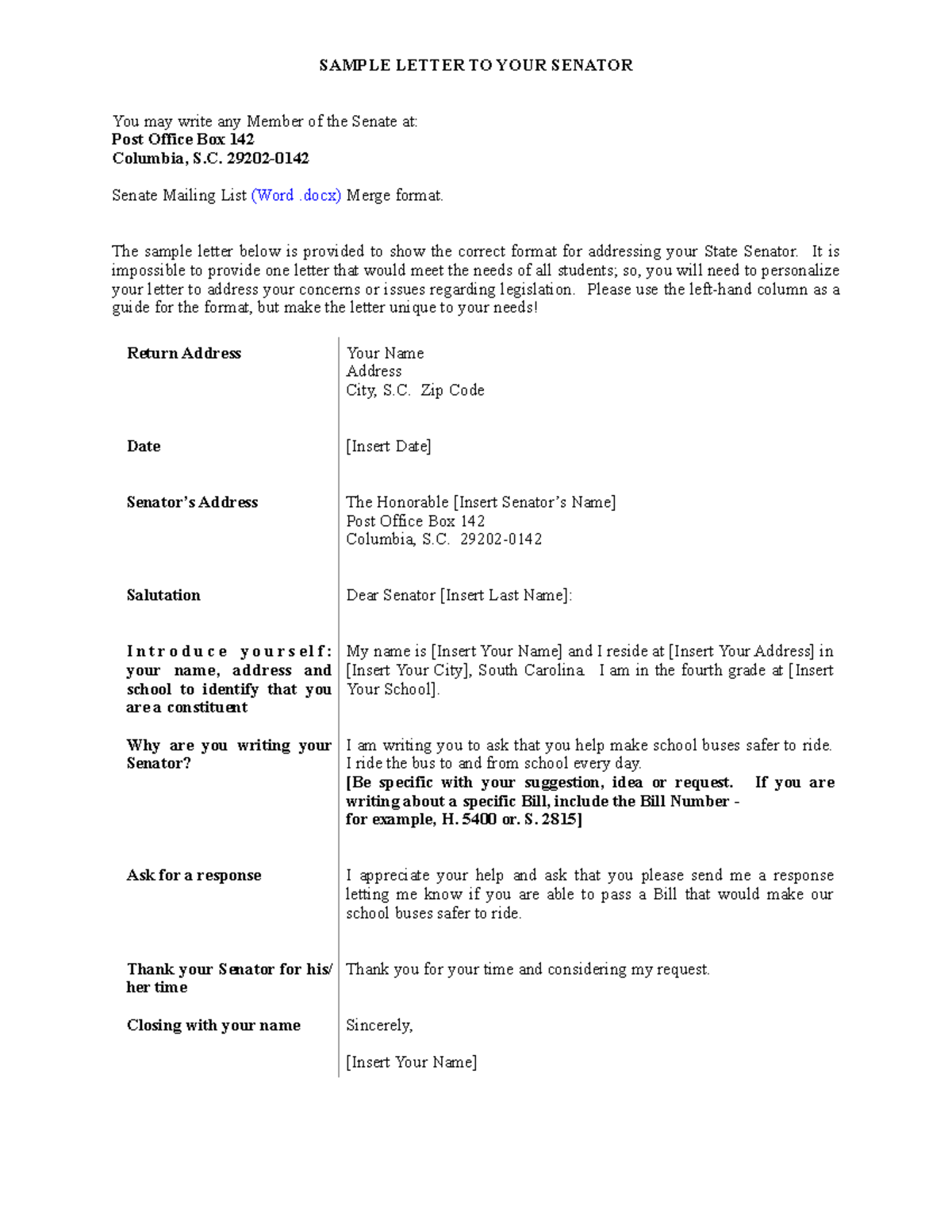 Letter to senate - bbbjjki - SAMPLE LETTER TO YOUR SENATOR You may ...