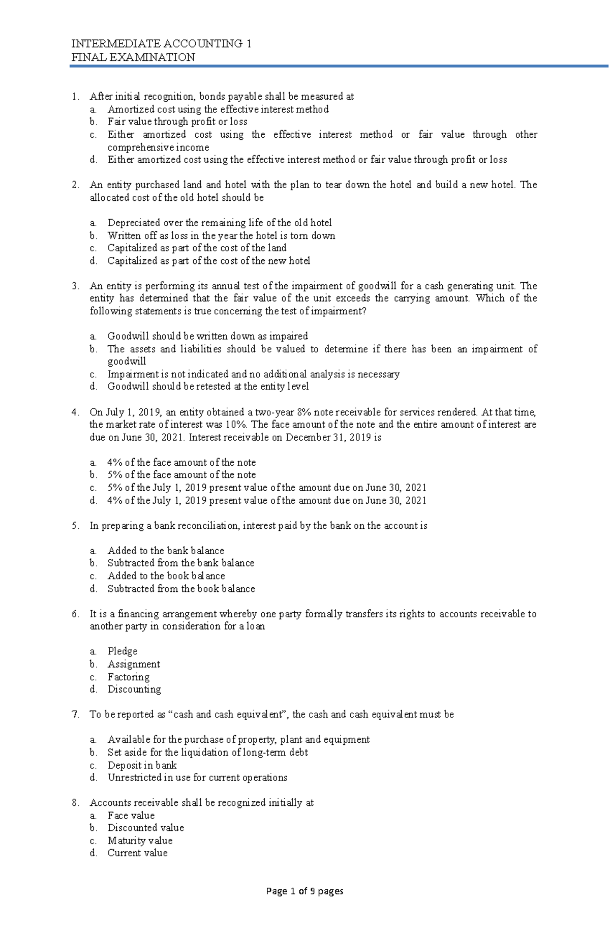 Intermediate Accounting 1: Final Exam Review Guide - Studocu