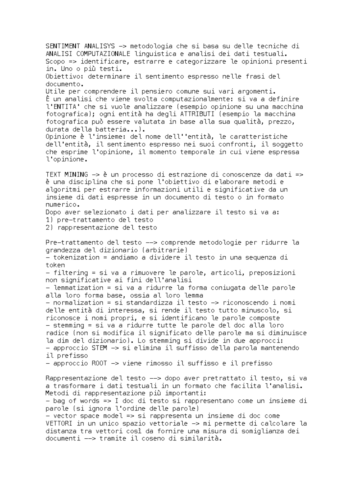 Schemi di Sentiment Analysis e Text Mining - Statistica Sociale - Studocu